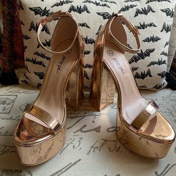 Nasty Gal | Shoes | Nastygal Chrome Rose Gold Platform Heels | Poshmark